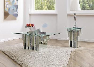 China Noralie Mirrored Finish Coffee Table with Square Glass Top and Contemporary Design for sale