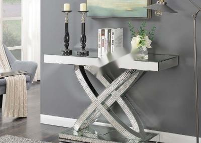 China Silver Mirror Finish Console Table with Special Glass Diamond Black Painting on MDF for sale