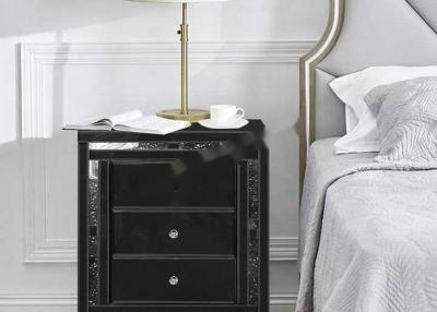 China Black Mirror Surface Bedside Table with Crushed Diamond Inlay and Three Spacious Drawers for sale