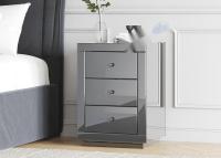 China Eva Grey Mirrored 3 Drawer Nightstand Bedside Table with Crystal Effect Handles for sale