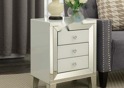 China Mirrored Nightstand with Three Drawers in White Glass & Silver Mirror for sale