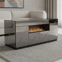 China Smoke Grey Tinted Mirror Finish Fireplace Coffee Table with Integrated Electric Fireplace 47