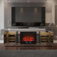 China Luxury Mirrored Design Electric Fireplace TV Stand with 1500W Heater and Wine Storage for sale