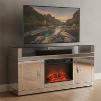 China JS-FP10 Mirrored Electric Fireplace TV Stand with 10-Color Changing RGB LED, 3D Flame Effect, and 1500W Heater for sale