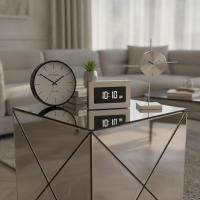 China Elegant Design Mirrored Side Table with Crushed Diamond Silver Mirror and Decorative CRU-Clocks for sale
