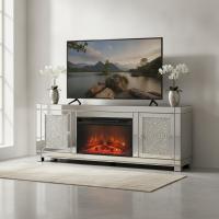 China JSBL1301 Crushed Crystal Mirror Design Electric Fireplace TV Stand with Remote Control and 7-Color Dimmable Flame Effect for sale