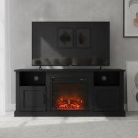 China JSBL1302 Black Modern Electric Fireplace TV Stand with Built-in Bluetooth Speaker and Electric Heater with Ambient Light for sale