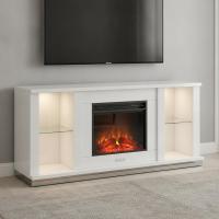China White Glass Finish Electric Fireplace TV Stand with 1500W Heater and Bluetooth Speaker for sale