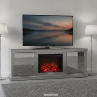 China Silver Mirror Finish Electric Fireplace TV Stand with Crushed Diamond Accents and 150X40.5X71CM Size for sale