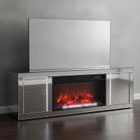 China LED Mirrored Electric Fireplace TV Stand with Crushed Diamond Accents and Electric Fireplace Function for sale