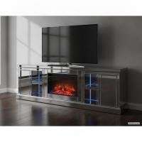 China LED Mirrored Fireplace TV Stand with Silver Mirror Finish and Integrated Electric Fireplace for Modern Living Room Luxury for sale