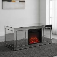 China JSF849 Silver Mirror Finish Fireplace Coffee Table with Integrated Electric Firebox and Multifunctional Furniture for sale
