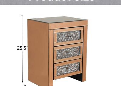 China Golden Finish Nightstand with 3 Drawer Design and MDF+Mirror Material for Bedroom Furniture for sale