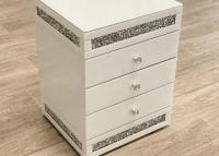 China White 3 Drawer Nightstand with Glass Top and Diamond Inlay Bedside Table for sale