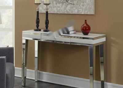 China Mirrored Surface Side Table with White Glass and 1 Drawer Compact Vanity Table for sale