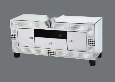 China Diamond Glass TV Stand with Silver Mirror and 1 Drawer 2 Doors TV Cabinet for sale
