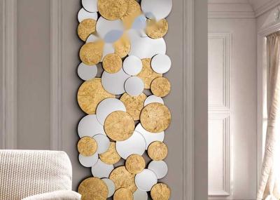 China Decorative Wall Mirror with Gold Leaf Background, Beveled Edge, and Black Lacquered MDF Back for sale