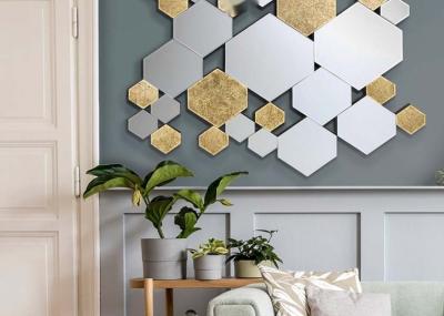 China Hexagon Design Decorative Mirror with Gold Leaf Background and Beveled Edge for Wall Art for sale