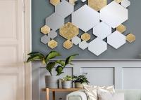China Hexagon Design Decorative Mirror with Gold Leaf Background and Beveled Edge for Wall Art for sale