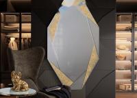 China Decorative Mirror with Beveled Mirrors and Gold Leaf Graphics on Black Lacquered MDF Back for sale