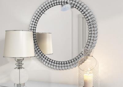 China Silver Diamond Round Shape Decorative Wall Mirror 100X100X4CM for sale