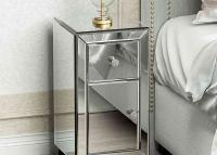 China Mirrored Surface Nightstand with Drawer and Cabinet - 29.7X29.7X59.9CM Modern Silver Bedside Table for sale