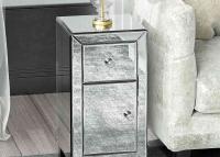 China Mirrored Surface Nightstand with Drawer and Cabinet - 29.7X29.7X59.9CM Modern Silver Bedside Table for sale