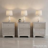 China Mirrored Nightstand with Three Drawers in White Glass & Silver Mirror for sale