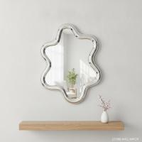 China JZ1008 Beveled Round Wall Mirror with Plated Metal Frame - 100x100x1.5cm Decorative Mirror for sale