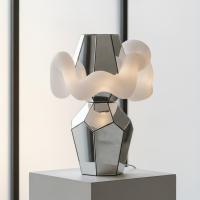 China White Glass Mirrored Lamp with Silver Mirror and White Color Lampshade Resin Craft Decorative Lamp for sale