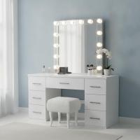 China JS-227 Hollywood Vanity Mirror Set with 15 LED Bulbs and 11 Storage Drawers in MDF and Glass for sale
