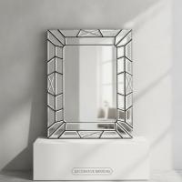 China Bevelled Edge Decorative Mirror with Black Lacquered Glass and Faceted Crystal Beads for sale