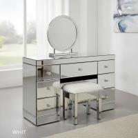 China White Glass & Silver Mirror Dressing Table with 7 Drawers and 120X40X90CM Dimensions for sale