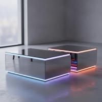 China Modern RGB LED Mirrored Coffee Table with Super White Glass and Precision Finish for sale