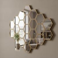 China Hexagon Design Decorative Mirror with Gold Leaf Background and Beveled Edge for Wall Art for sale