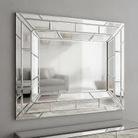 China Decorative Mirror with Beveled Mirrors and Gold Leaf Graphics on Black Lacquered MDF Back for sale
