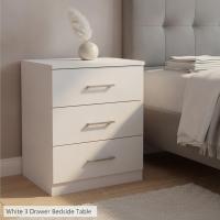 China White 3 Drawer Nightstand with Glass Top and Diamond Inlay Bedside Table for sale