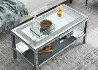 China 2-layer crystal mirror coffee table with stainless steel legs and crushed diamond design for sale