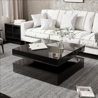China JS-CT05 Black Mirrored LED Coffee Table with Multi-Color Lighting and Tiered Infinity Effect for sale
