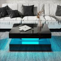 China JS-CT05 Black Mirrored LED Coffee Table with Multi-Color Lighting and Tiered Infinity Effect for sale