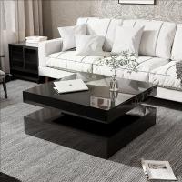 China JS-CT05 Black Mirrored LED Coffee Table with Multi-Color Lighting and Tiered Infinity Effect for sale