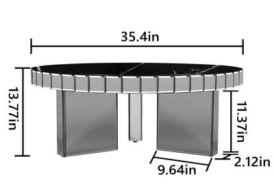 China JS-CT09 Modern Coffee Table with Grey Marble Effect Glass and Mirrored Base Construction in Round Fluted Pedestal Design for sale