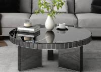 China JS-CT09 Modern Coffee Table with Grey Marble Effect Glass and Mirrored Base Construction in Round Fluted Pedestal Design for sale