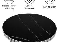 China JS-CT09 Modern Coffee Table with Grey Marble Effect Glass and Mirrored Base Construction in Round Fluted Pedestal Design for sale