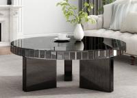 China JS-CT09 Modern Coffee Table with Grey Marble Effect Glass and Mirrored Base Construction in Round Fluted Pedestal Design for sale