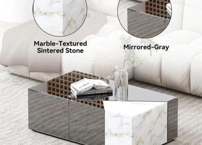 China Mirrored Block Coffee Table with Brown Tinted Mirror and Marble Patchwork Inlay in Rectangular Block Structure for sale