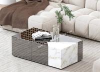 China Mirrored Block Coffee Table with Brown Tinted Mirror and Marble Patchwork Inlay in Rectangular Block Structure for sale