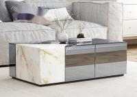 China Mirrored Block Coffee Table with Brown Tinted Mirror and Marble Patchwork Inlay in Rectangular Block Structure for sale