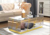 China Mirrored Block Glass Coffee Table with Unique Crackle Design and Silver Mirror Gold Painted MDF for sale