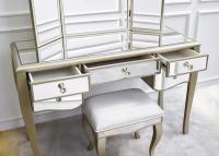 China 5-Drawer Dresser Vanity Dressing Table Set with Tri-Fold Mirror and Mirrored Stool for sale